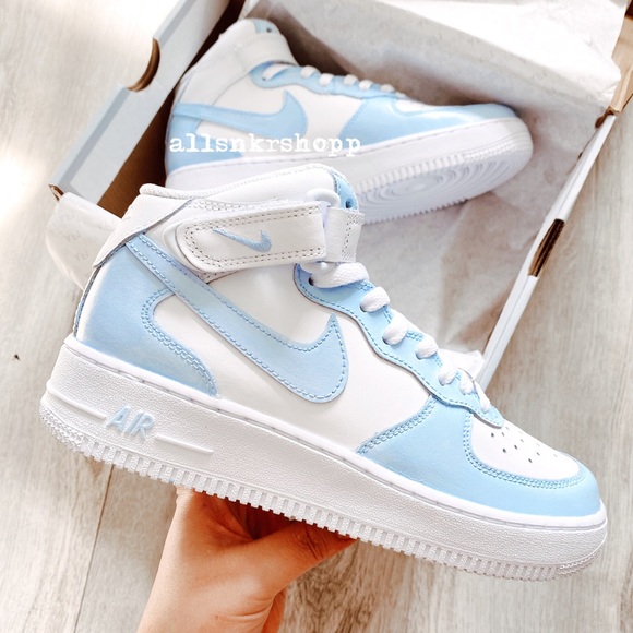 Nike | Shoes | Nike Air Force Mid Custom Baby Blue | Poshmark